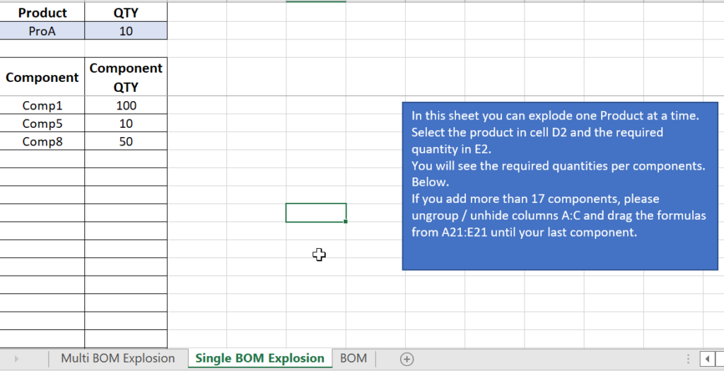 Bill of Materials Explosion Template